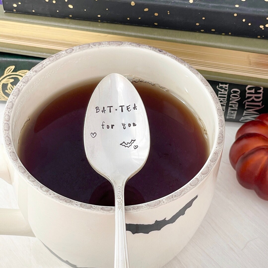 Bat-tea for You - Halloween Tea Spoon, Hand Stamped Vintage Teaspoon ...