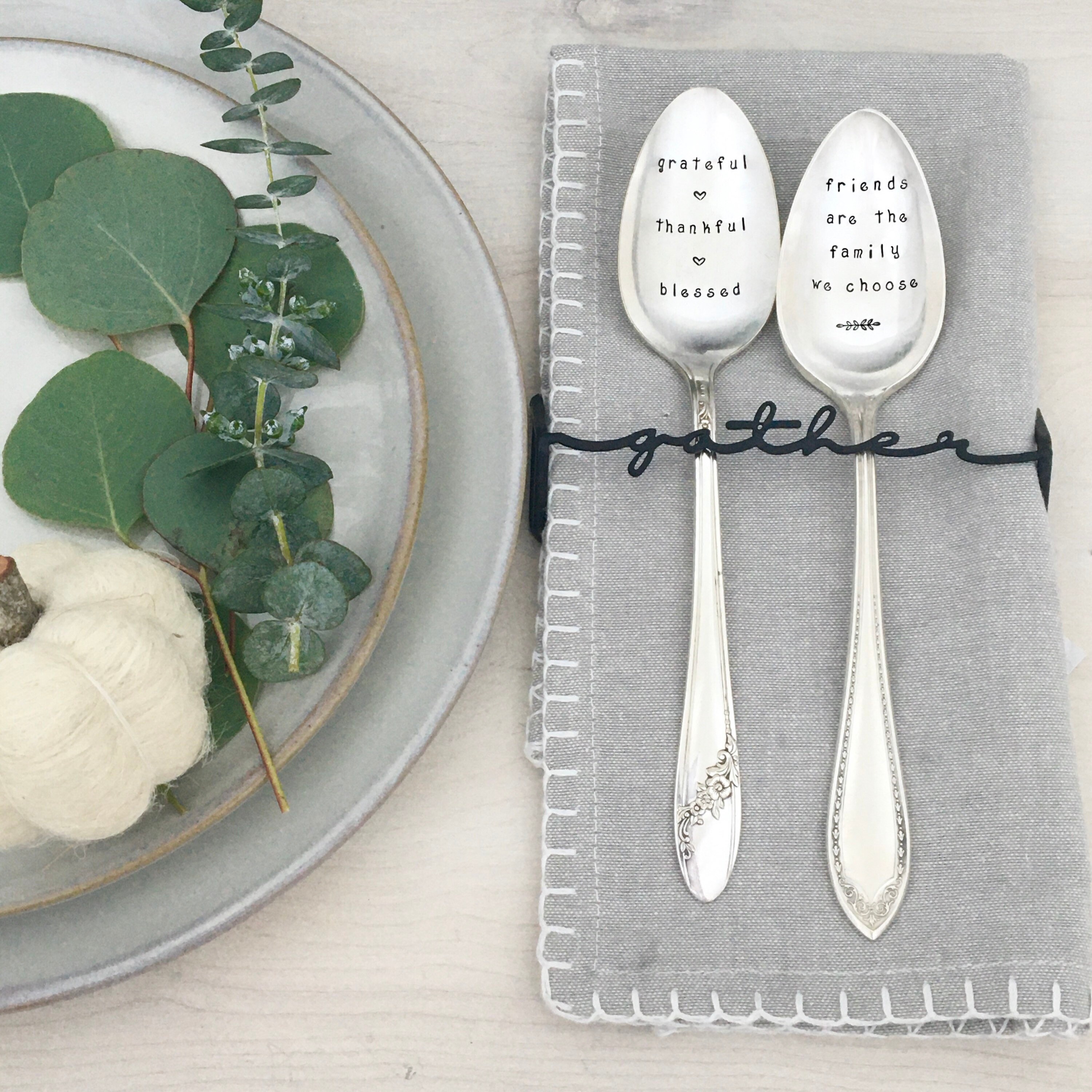 Hand Stamped Serving Spoon - Grateful, Thankful, Blessed, Holiday ...