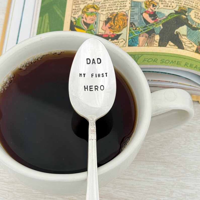 Hand Stamped Silver Spoon - Dad My First Hero, Gift for Dad, Father of ...