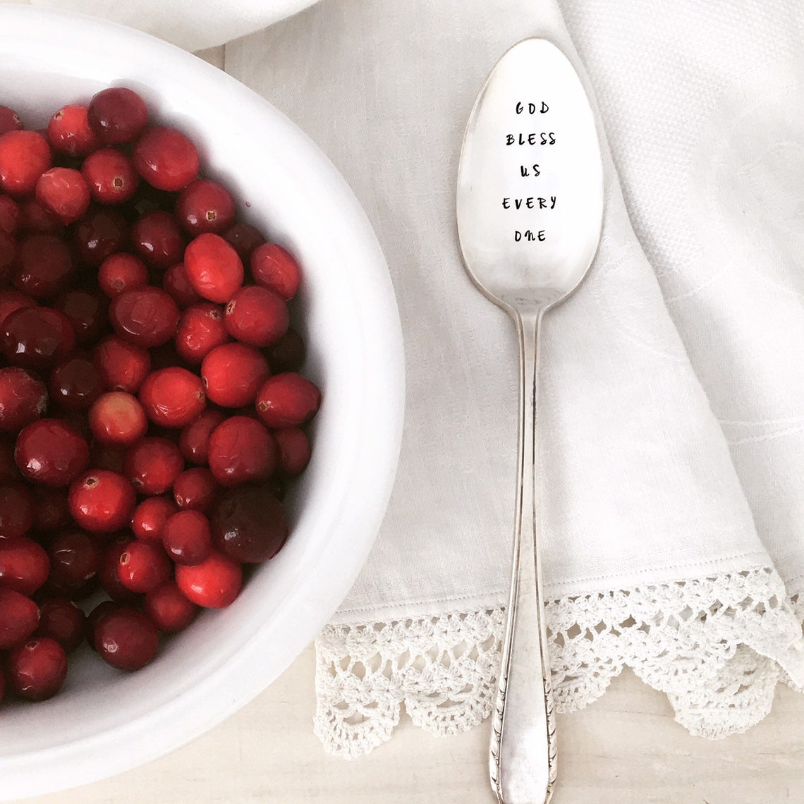 Hand Stamped Vintage Serving Spoon - God Bless Us Every One, Christmas ...