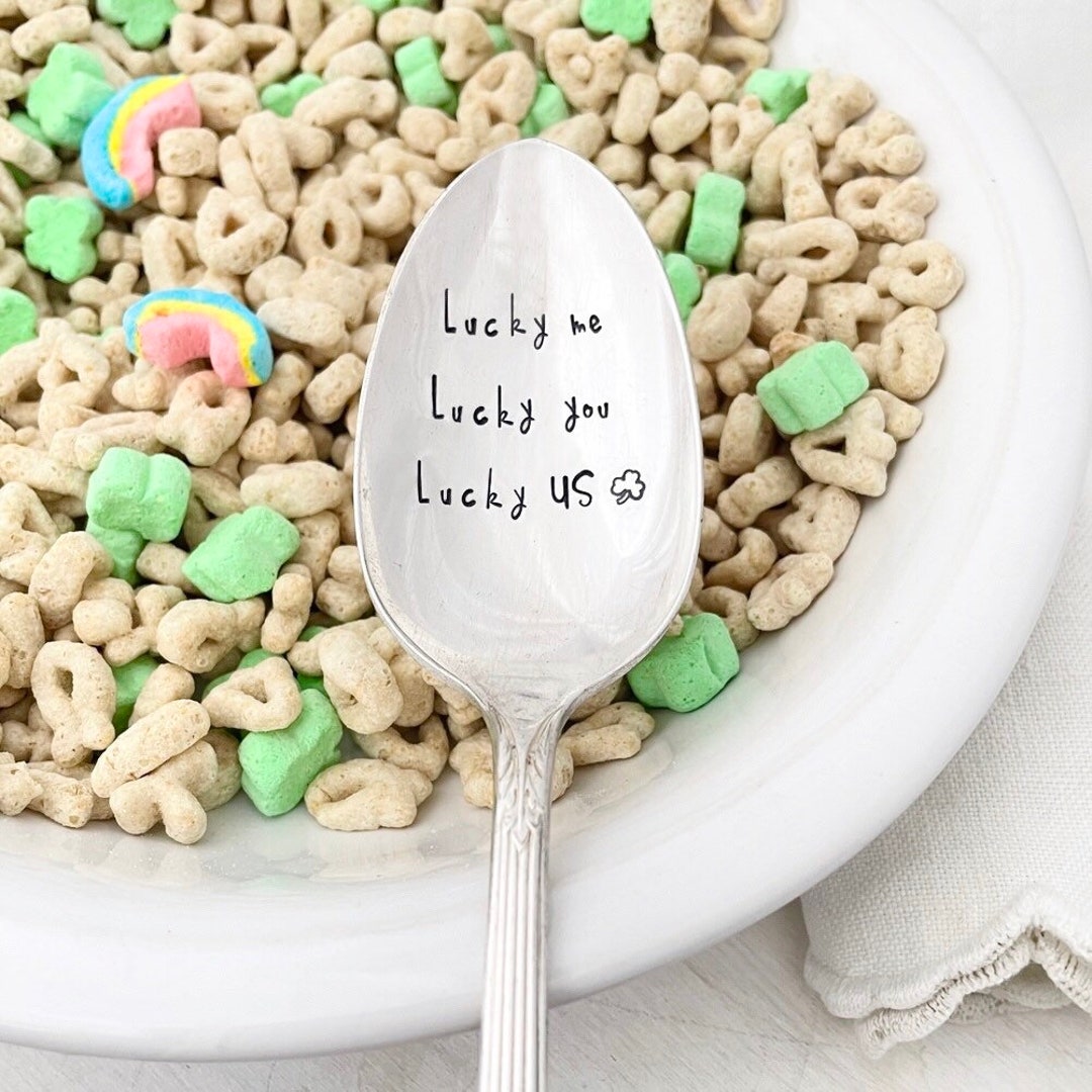 Lucky Me - Lucky You - Lucky Us Cereal Spoon - Hand Stamped Vintage ...