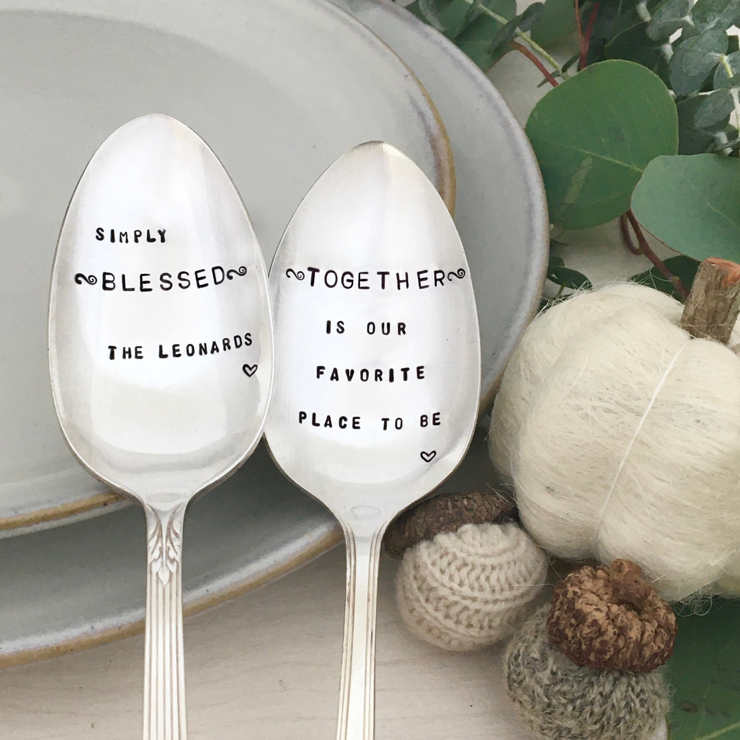 Hand stamped serving spoon Simply Blessed personalized | Etsy