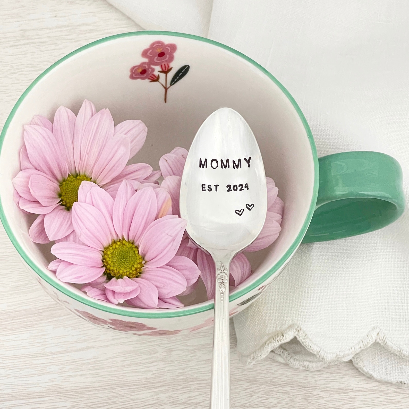 Vintage Silver Spoon - Mommy Est .. , Hand Stamped Silver Spoon ...