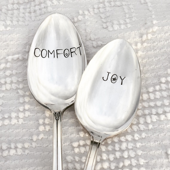 Hand Stamped Vintage Serving Spoons Comfort & Joy holiday | Etsy
