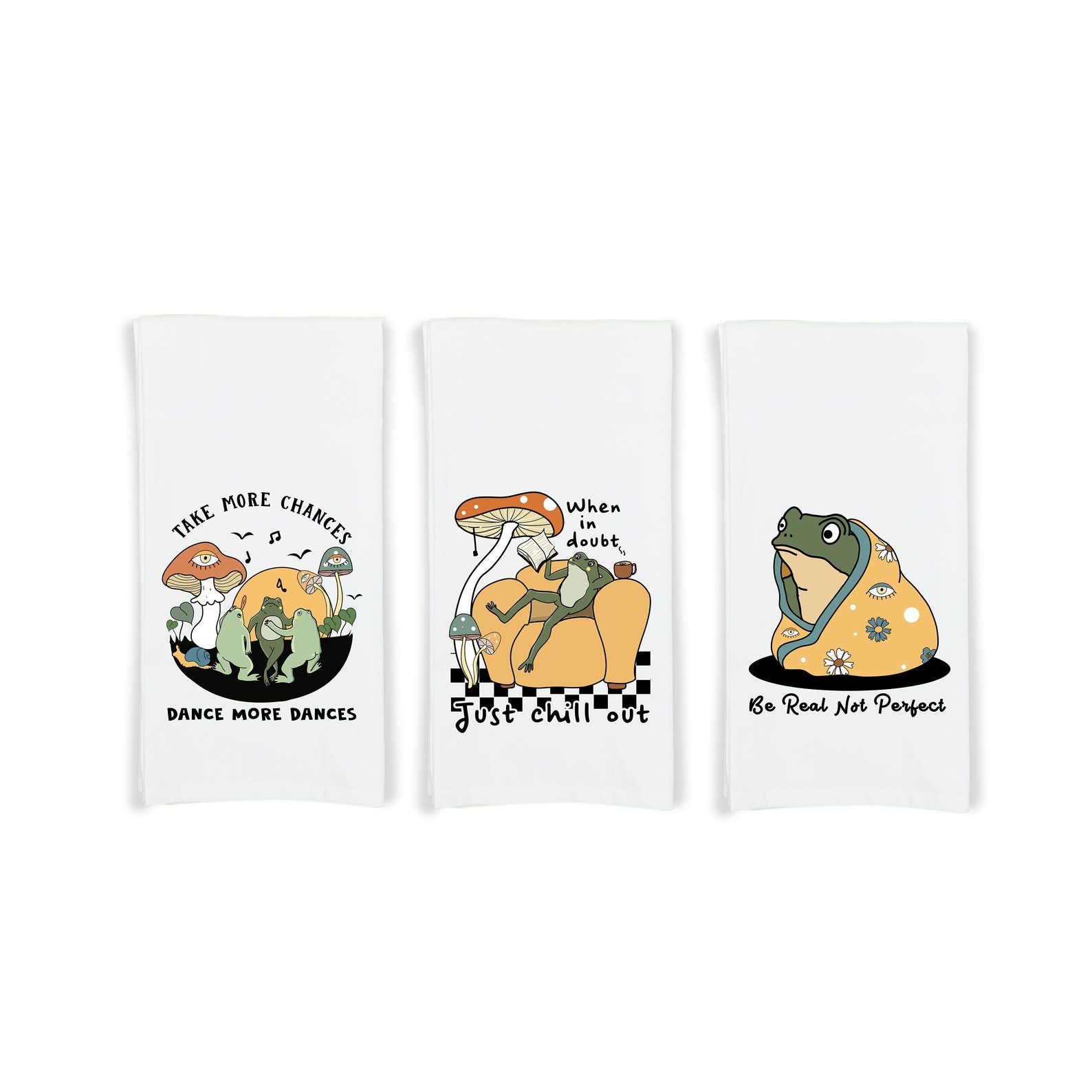 Inspirational Frogs Set of 3 Flour Sack Kitchen Tea Hand Towels Frog ...