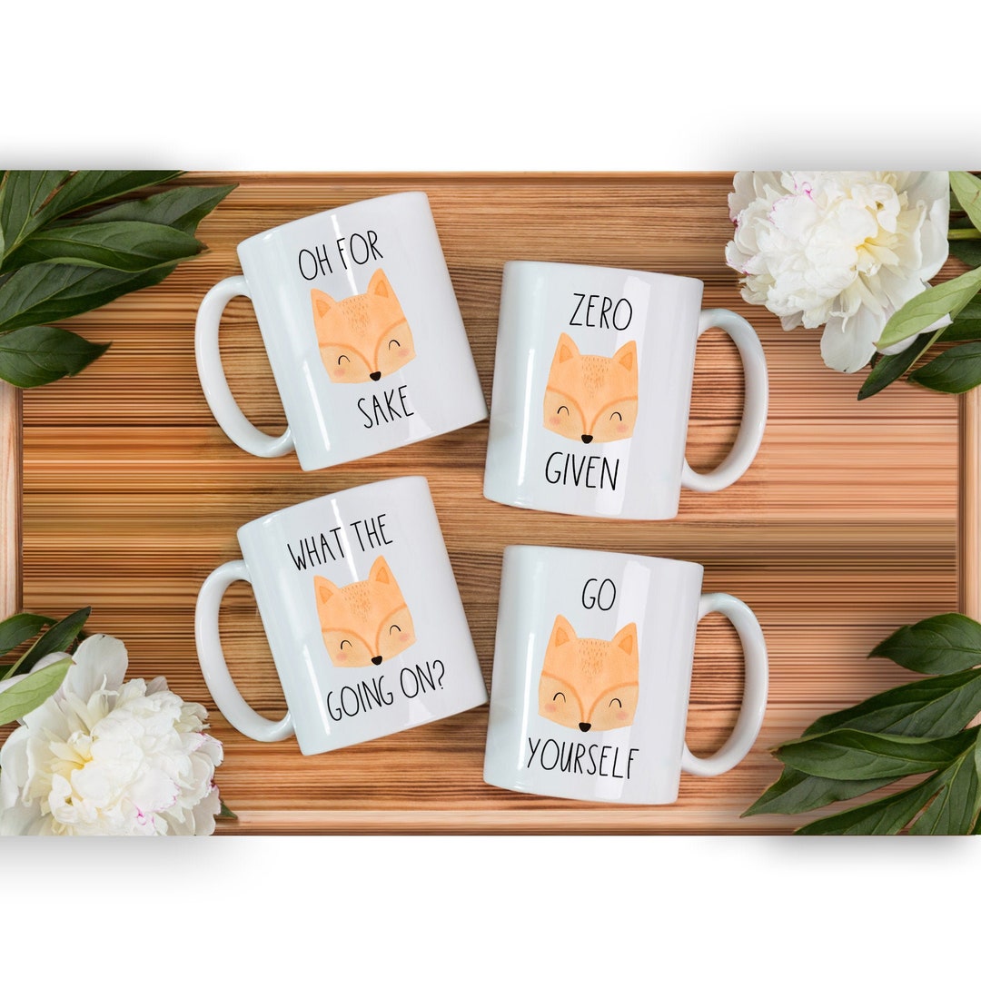 Funny Fox Mugs Set of 4 | Four Foxes Mug Set | Zero Fox Given | Oh for ...