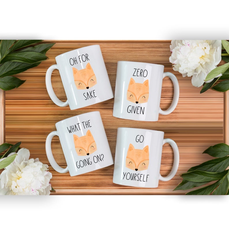 Funny Fox Mugs Set of 4 Four Foxes Mug Set Zero Fox Given - Etsy