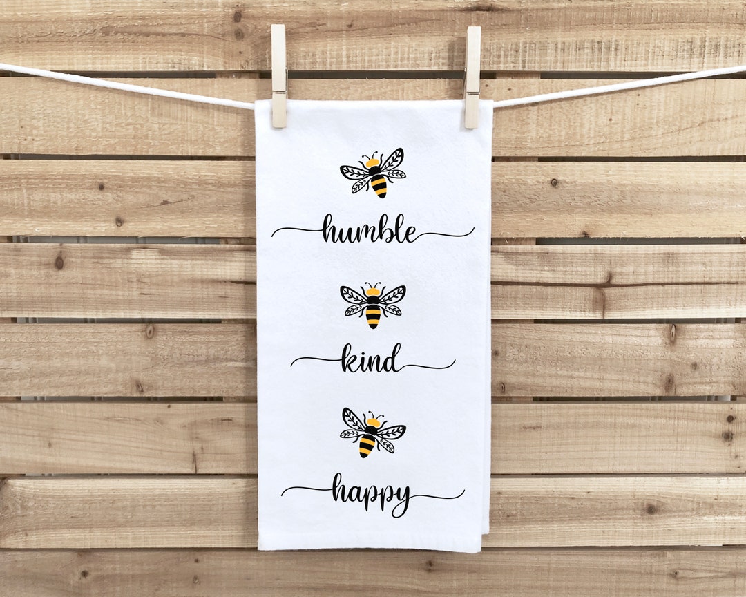 Bee Humble Bee Kind Bee Happy Hand Towel With Hanging Loop - 100% ...