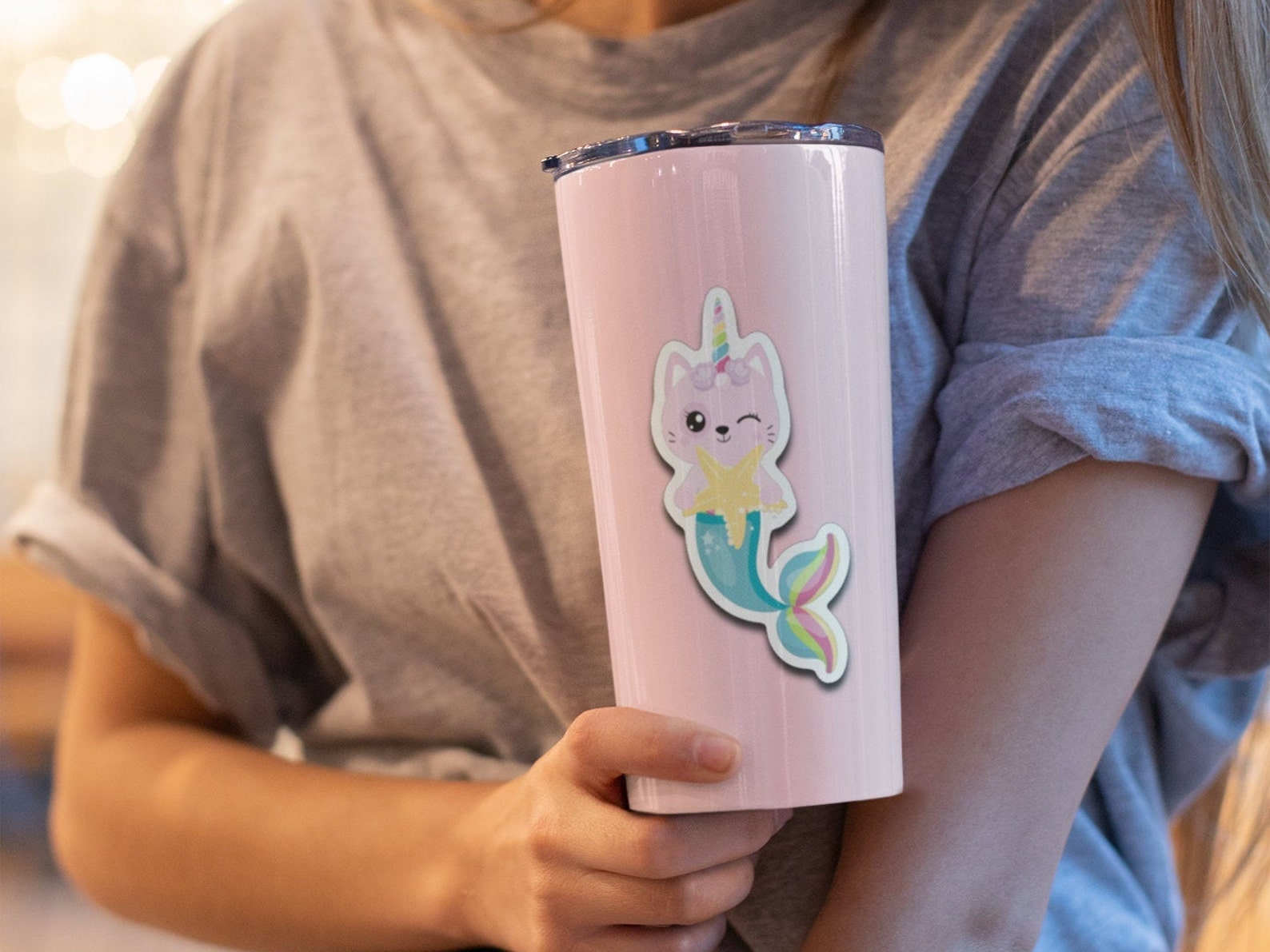 Caticorn Cat Unicorn Mermaid With Starfish Vinyl Decal | Cute Unicat ...