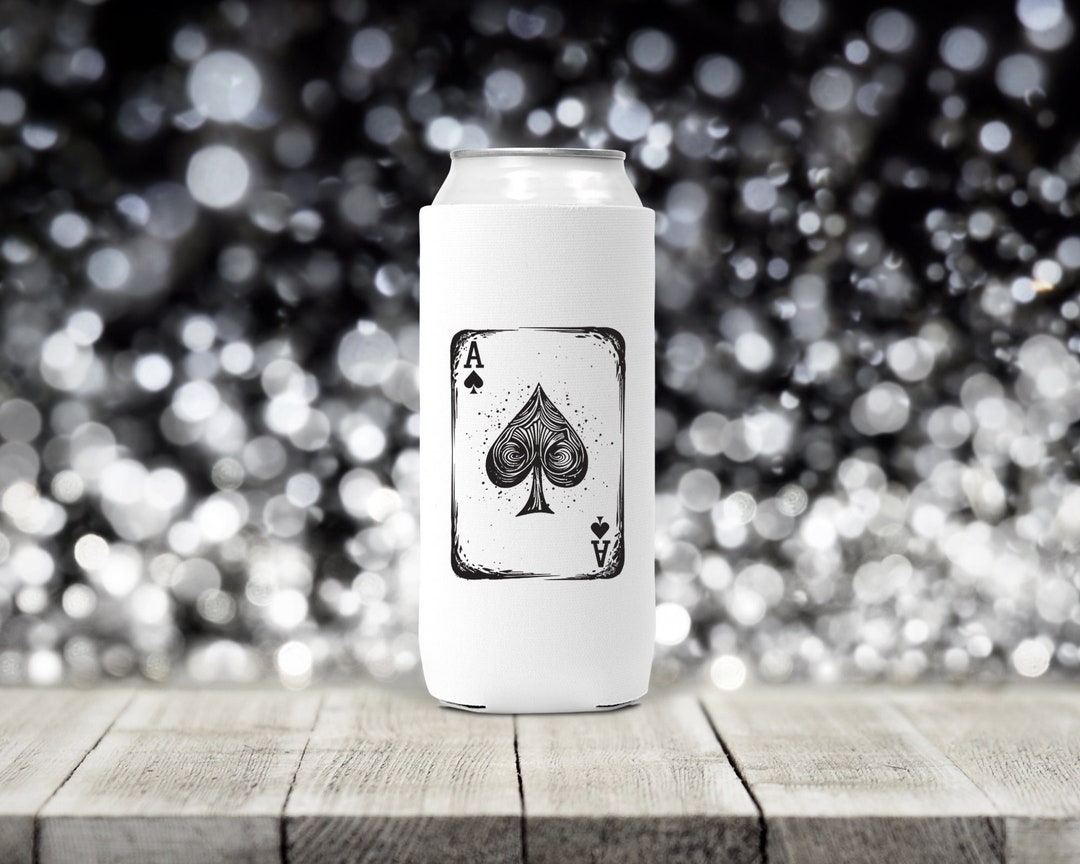 Ace of Spades Skinny Can Cooler Sleeve - Black and White Slim 12oz Beer ...