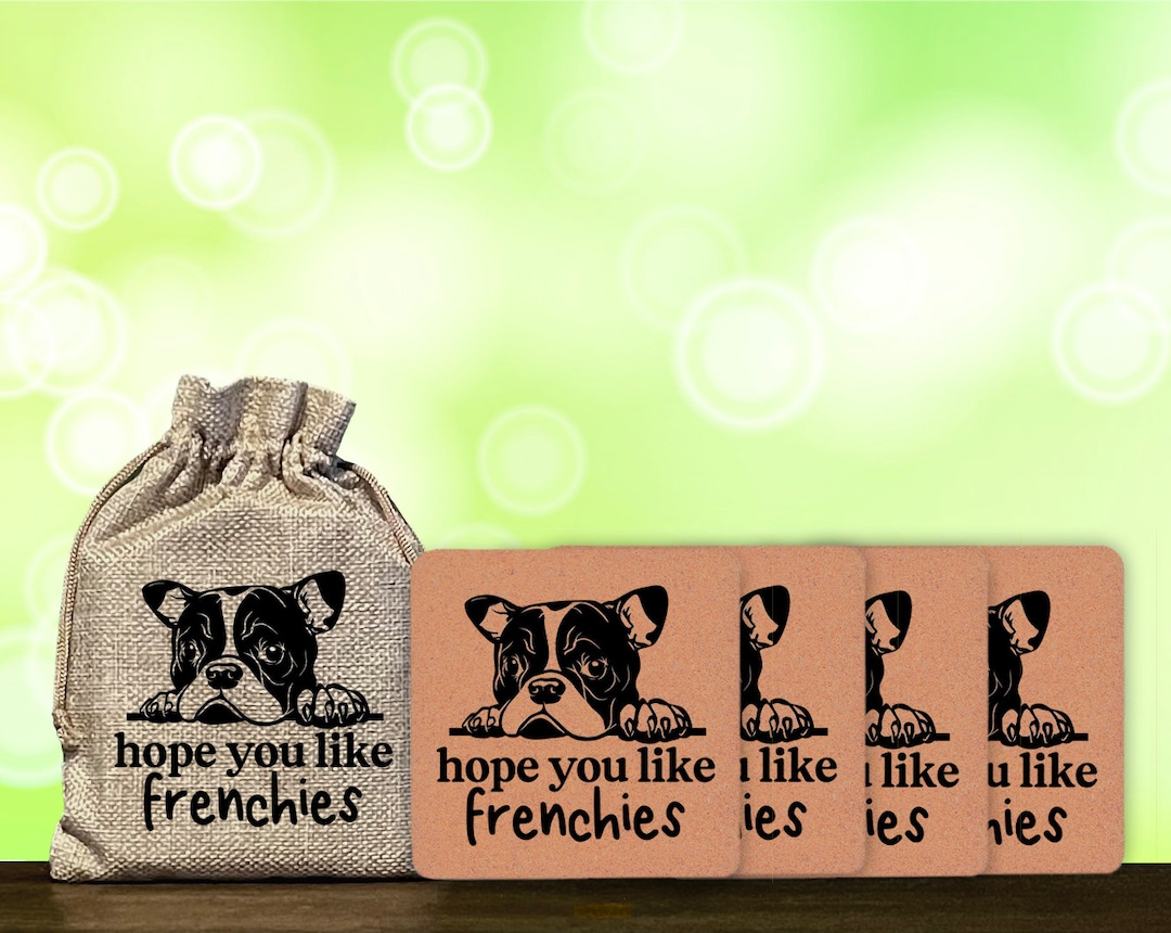 Hope You Like Frenchies Gift Set of 4 Square Cork Golf Themed Coasters ...