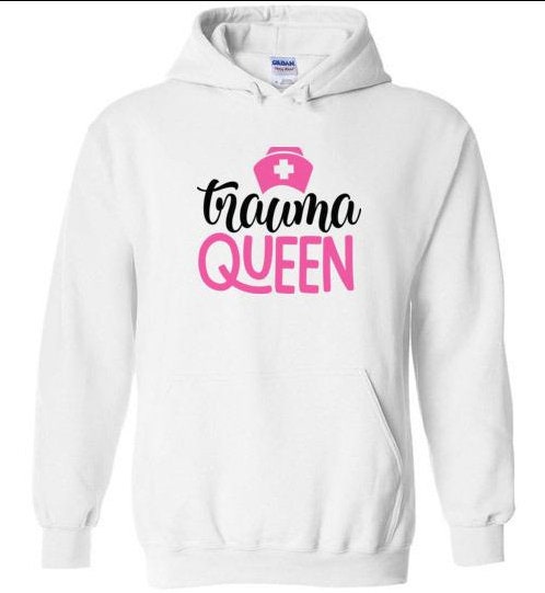 Trauma Queen Hoodie | Pink and Black Appreciation Gift for ER Nurse ...