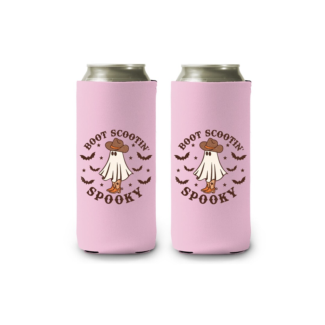 Boot Scootin Spooky Western Halloween Pink Skinny Halloween Can Cooler ...