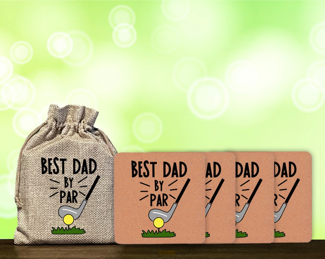Best Dad by Par Gift Set of 4 Square Cork Golf Themed Coasters Funny ...