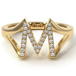 M DIAMOND INITIAL RING 14K-18K Yellow Gold - Rose Gold - White Gold M ...