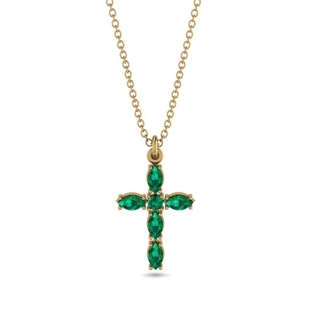 Emerald Cross Necklace Gold 14K-18K Gold Cross Pendant Emerald Necklace ...
