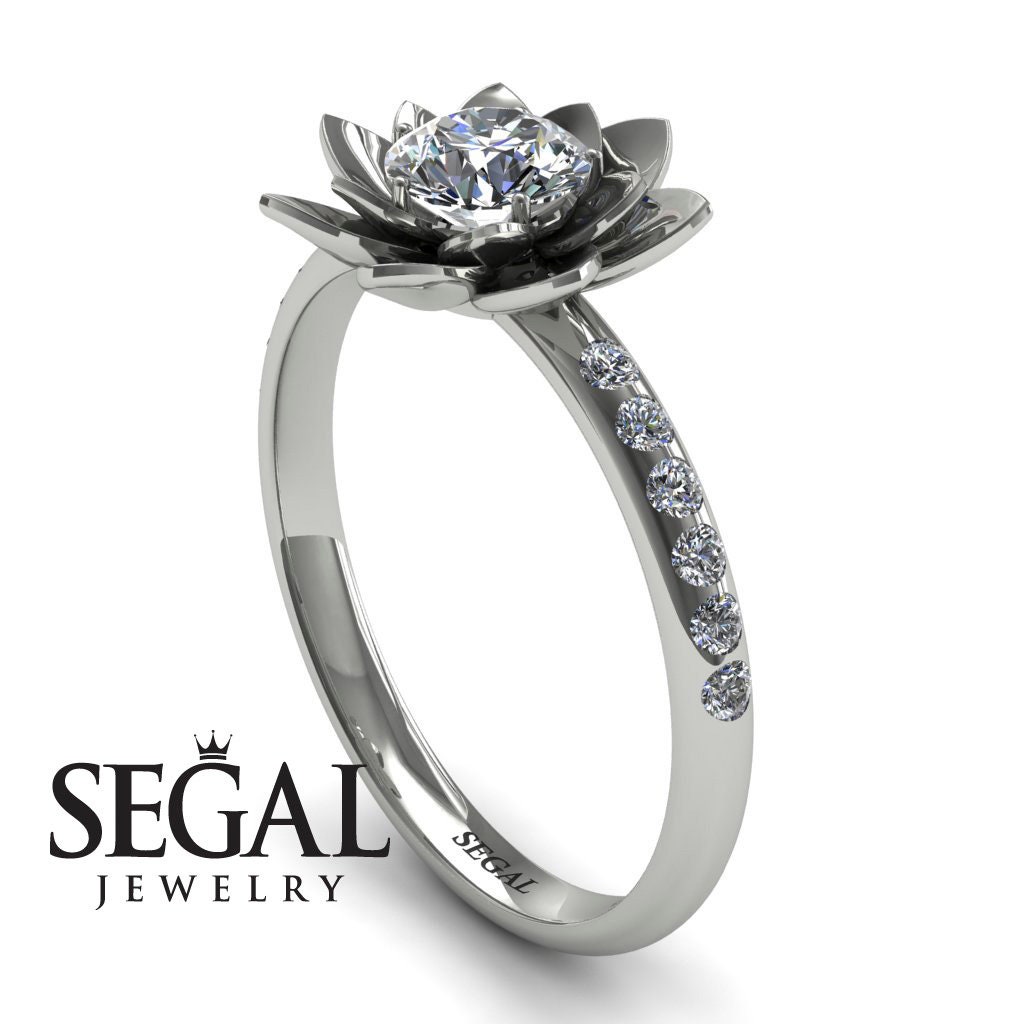 Lotus Engagement Ring Diamond White Gold 14k Lotus Flower Ring | Etsy