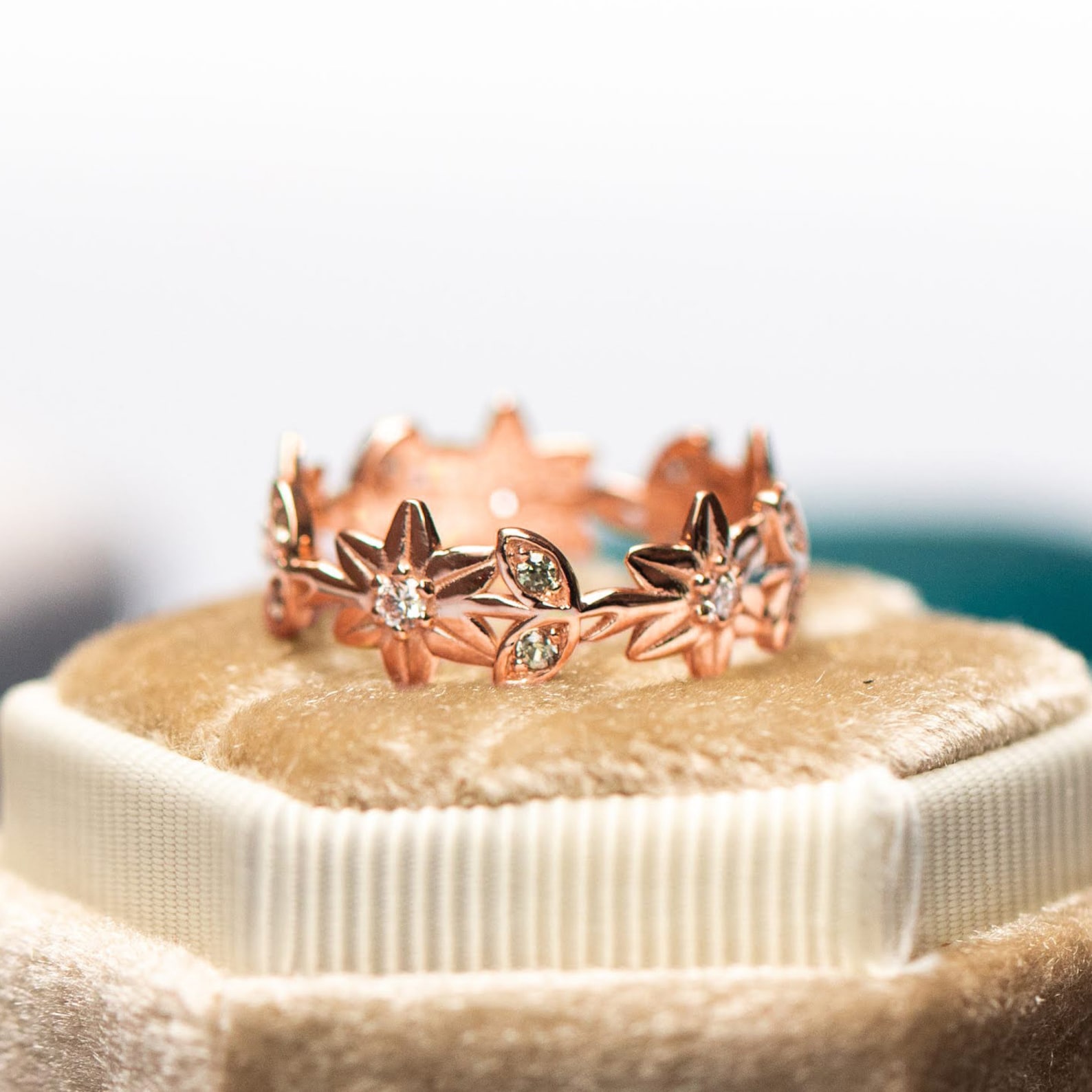 Flower Eternity Ring Rose Gold 14K-18K Rose Gold Diamond Ring Flower ...