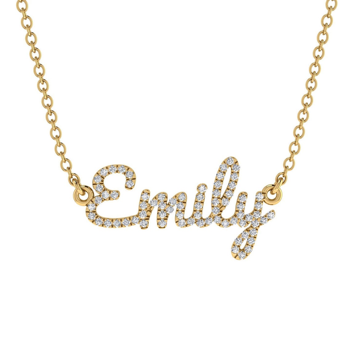 Emily Diamond Name Necklace 18k Rose Gold Diamond Emily Name | Etsy