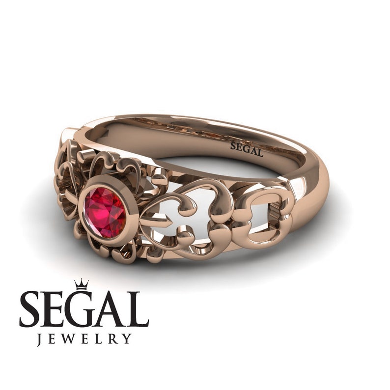 Unique Engagement Ring 14K Red Gold Vintage Filigree Ring Ruby ...