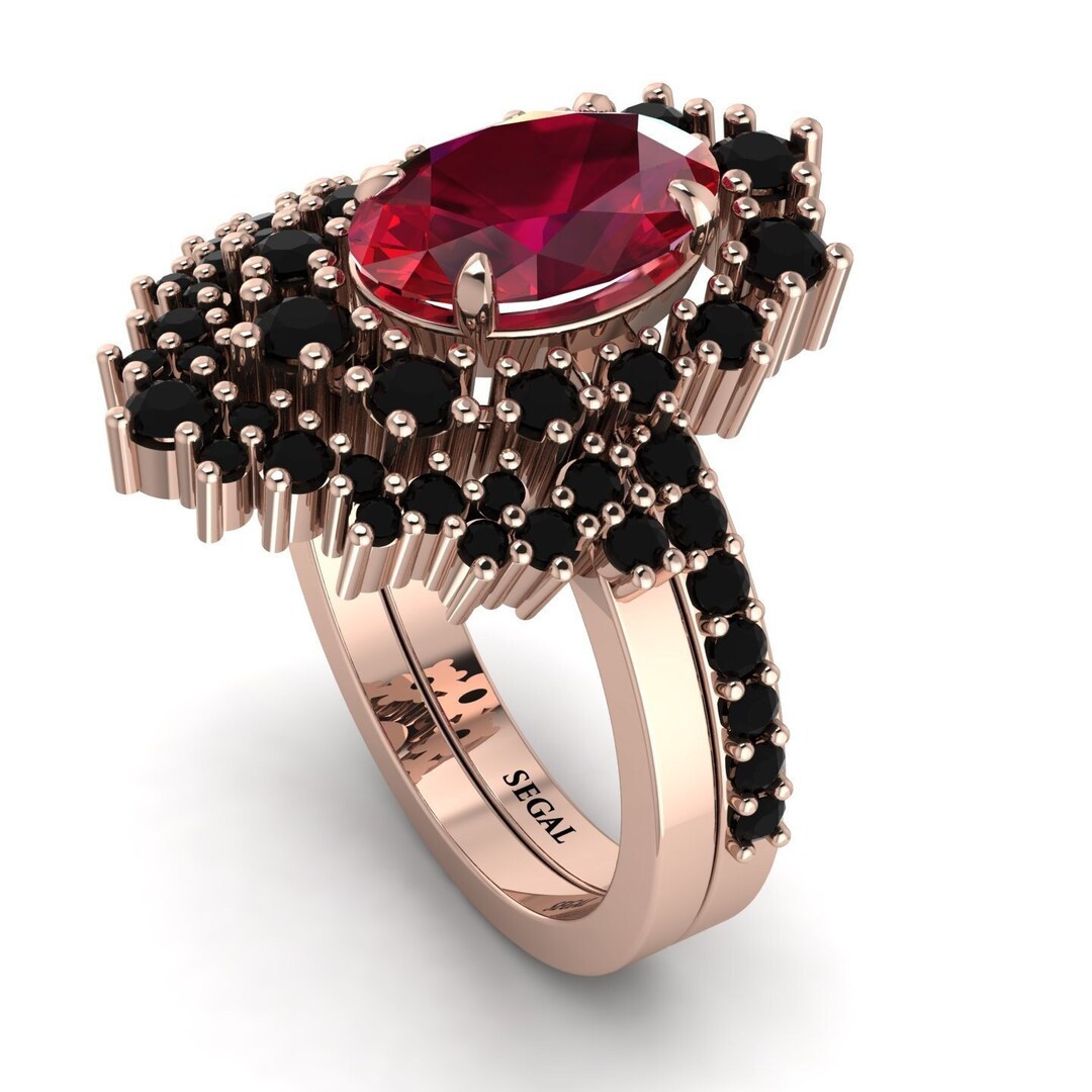 Minimalist 14K Rose Gold Glamorous Oval Ruby Bridal Set Bridal Set 100% ...