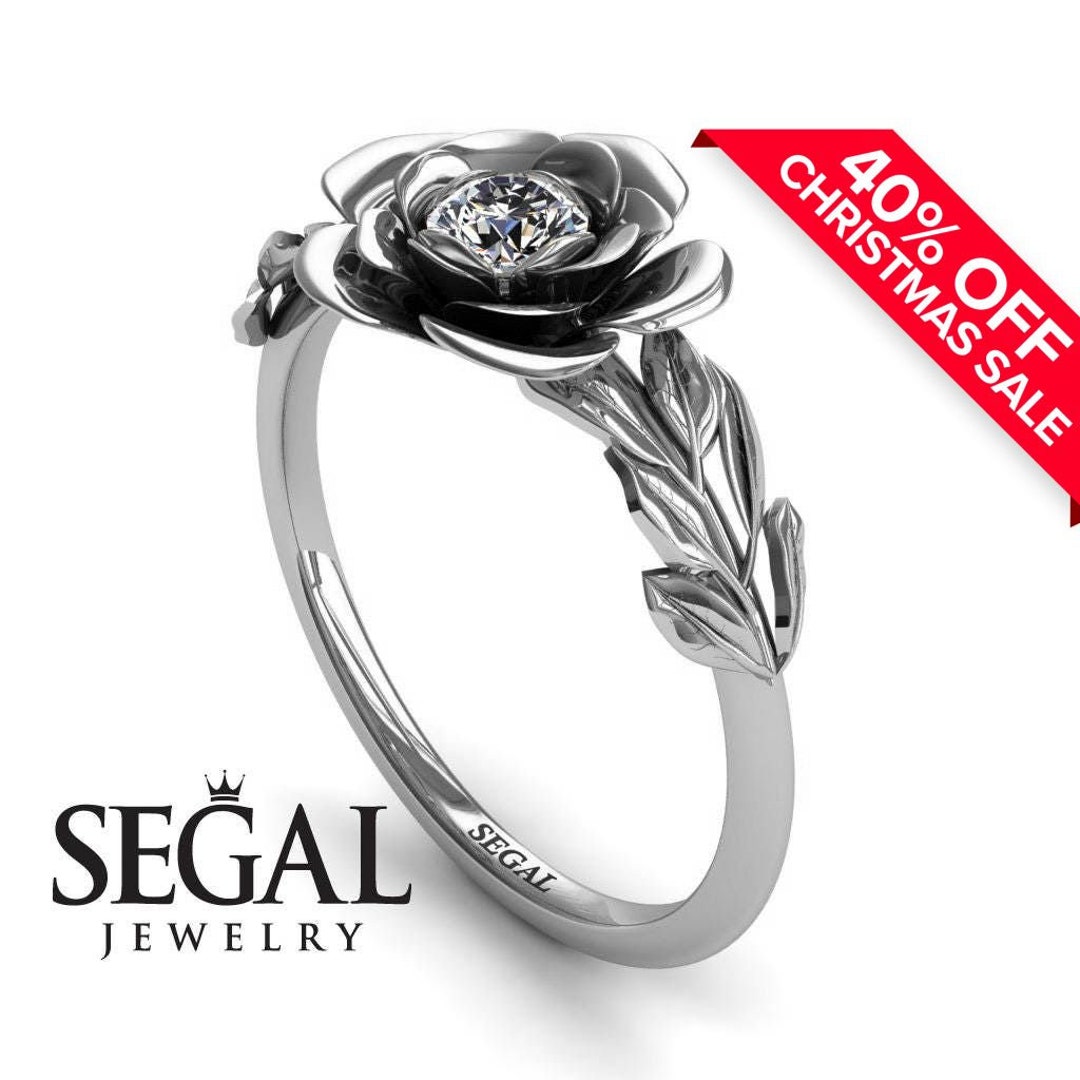 Rose Engagement Ring Rose Wedding Band Flower Engagement Ring - Etsy