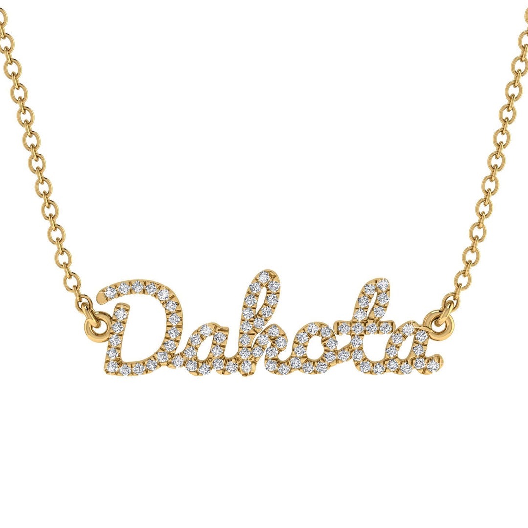 Dakota Diamond Name Necklace 14k Gold Dakota Name Necklace With Diamond ...