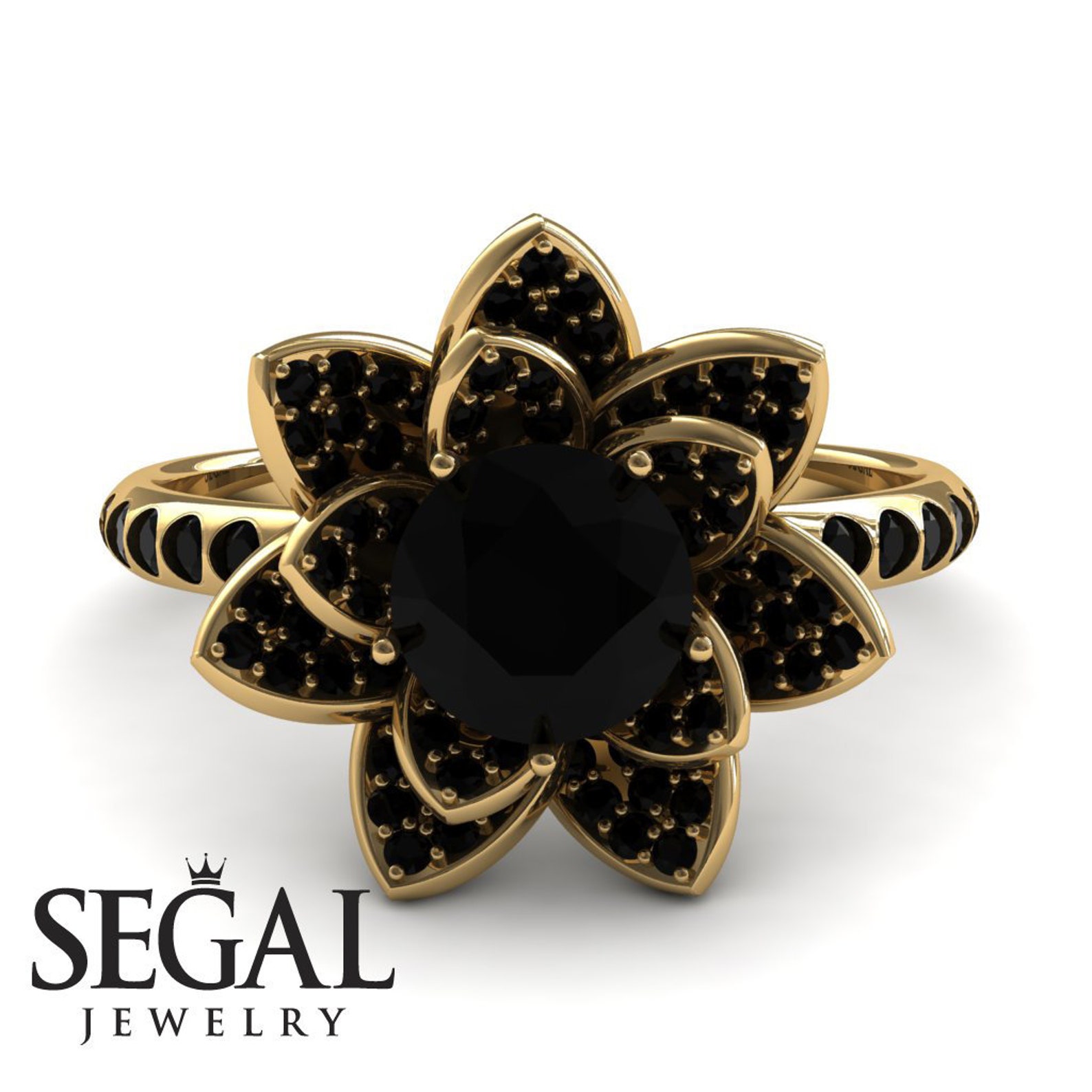 Black Diamond Ring Lotus Engagement Ring Lotus Flower Ring Diamond ...