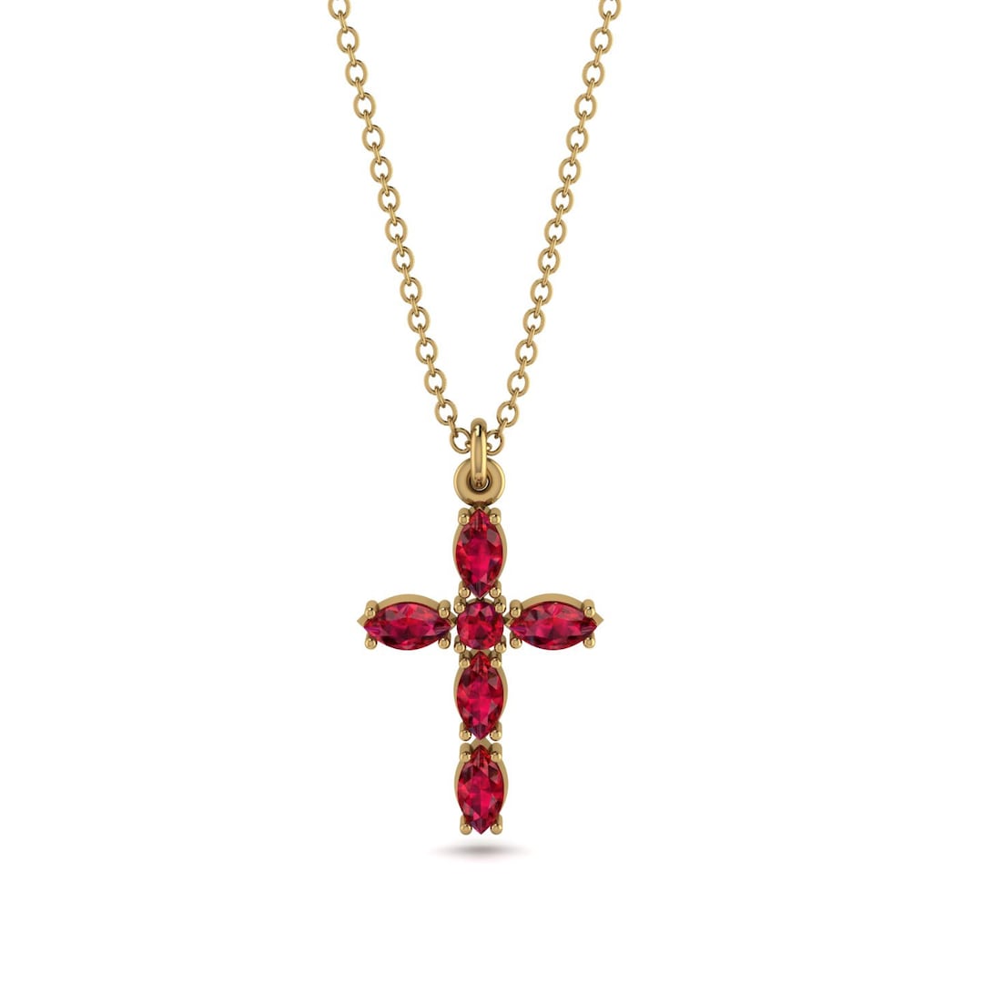 Cross Necklace Ruby Gold 14K-18K Gold Cross Pendant Necklace Ruby Red ...