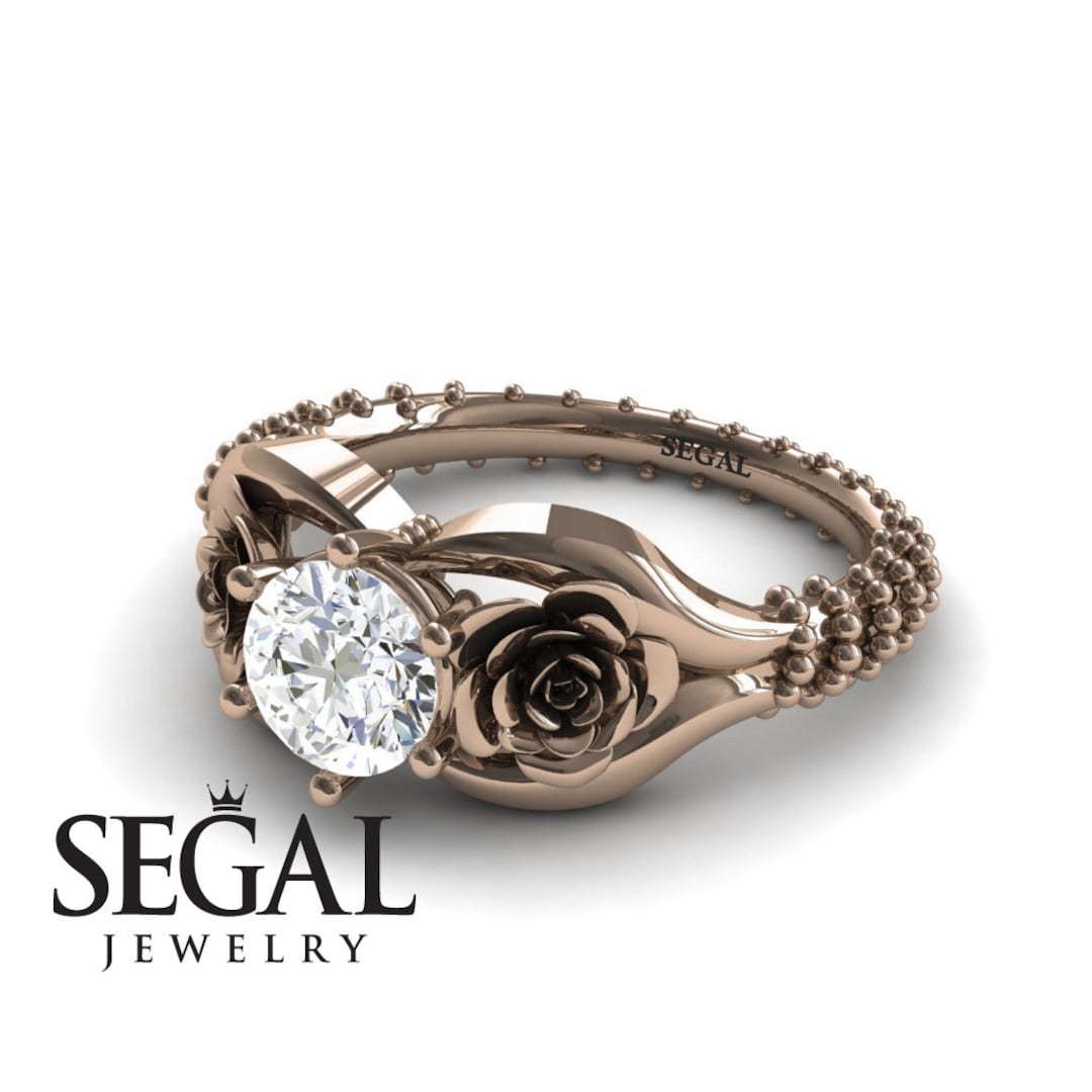 Rose Engagement Ring 14k Rose Gold Floral Ring Flower Engagement Ring ...