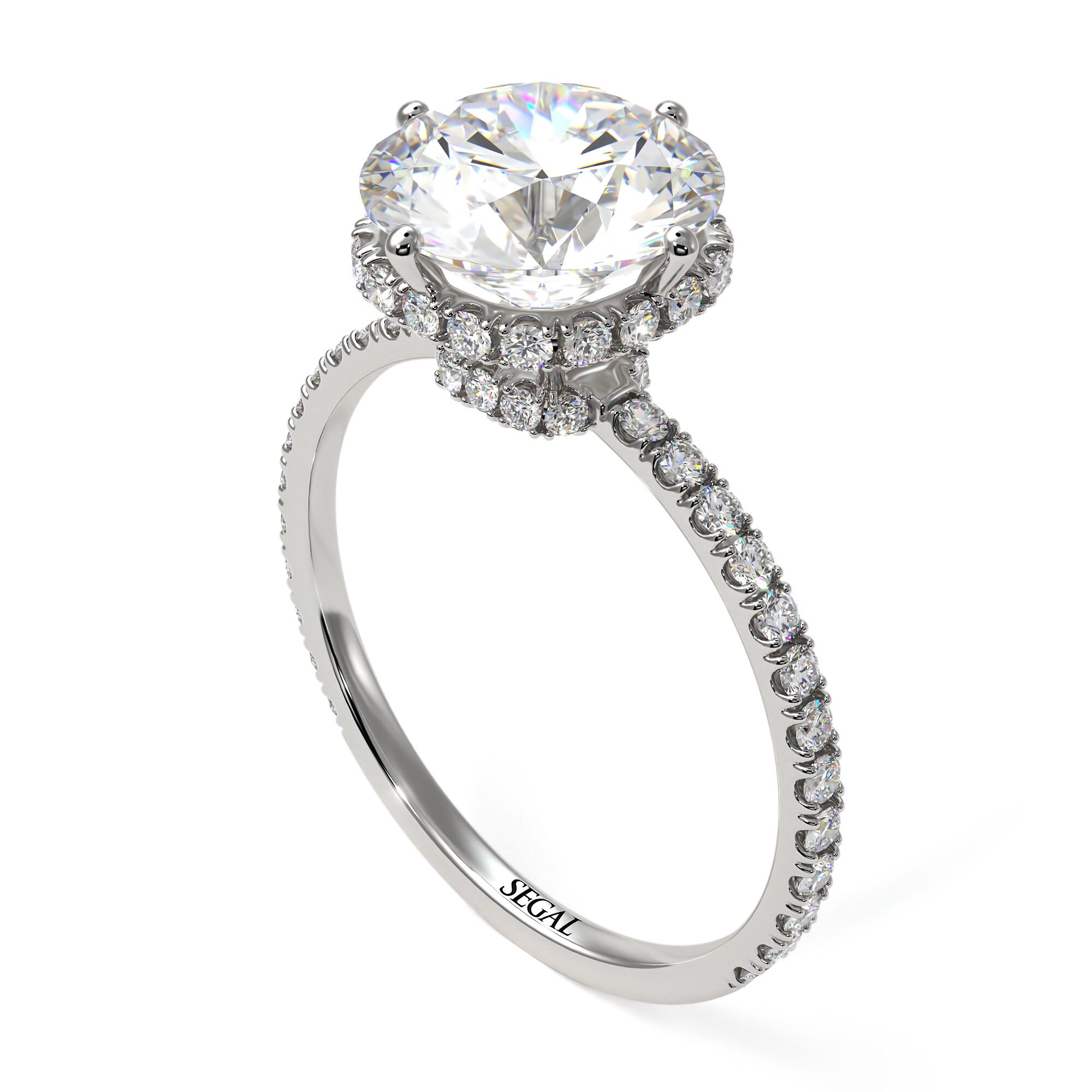 Double Hidden Halo Diamond Engagement Ring White Gold 14K-18K Double ...
