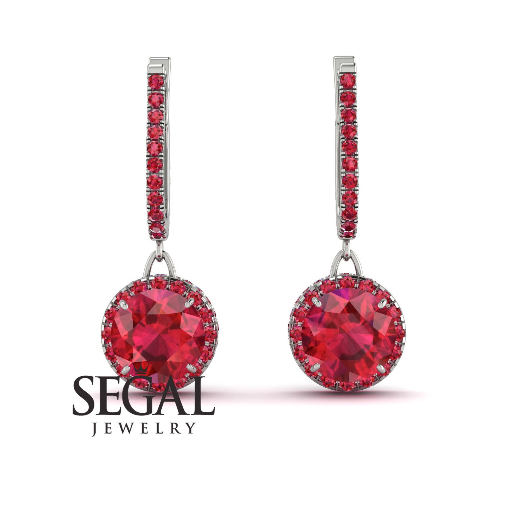 Hidden Halo Ruby Hoop Earrings White Gold 14K-18K White Gold Dangle ...