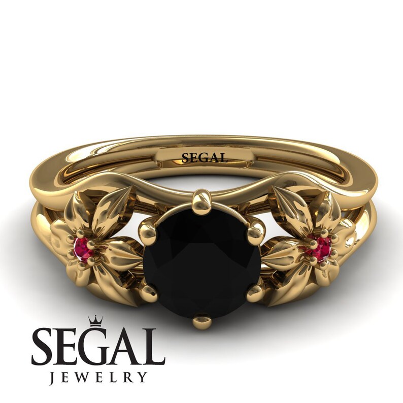 Black Diamond Engagement Ring Flower Ring Proposal Ring Floral - Etsy