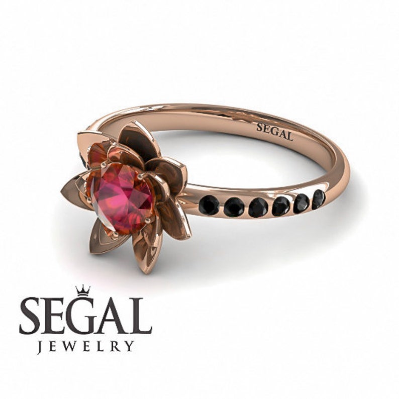 Ruby Engagement Ring 14K Rose Gold Flower Engagement Ring Rose Ring Art ...