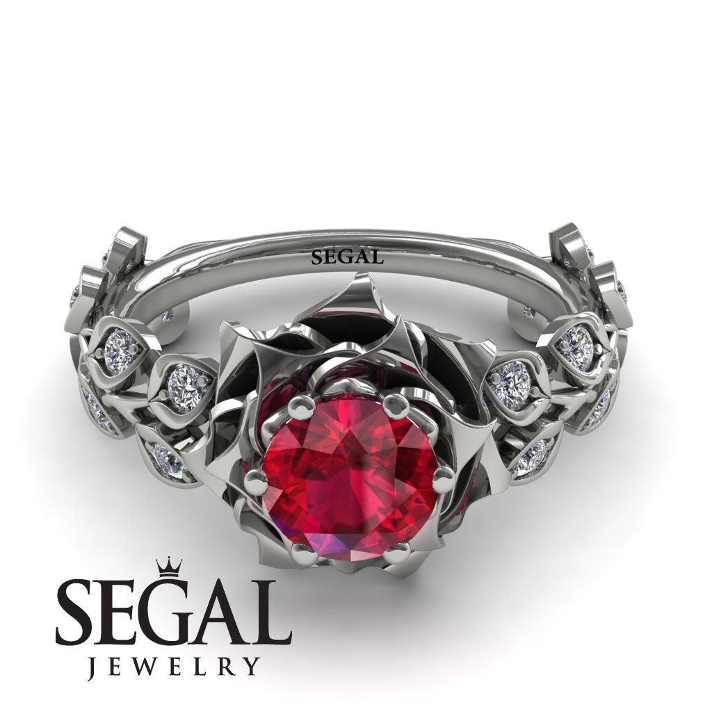 1 Carat Red Ruby Engagement Ring White Gold Engagement Ring | Etsy