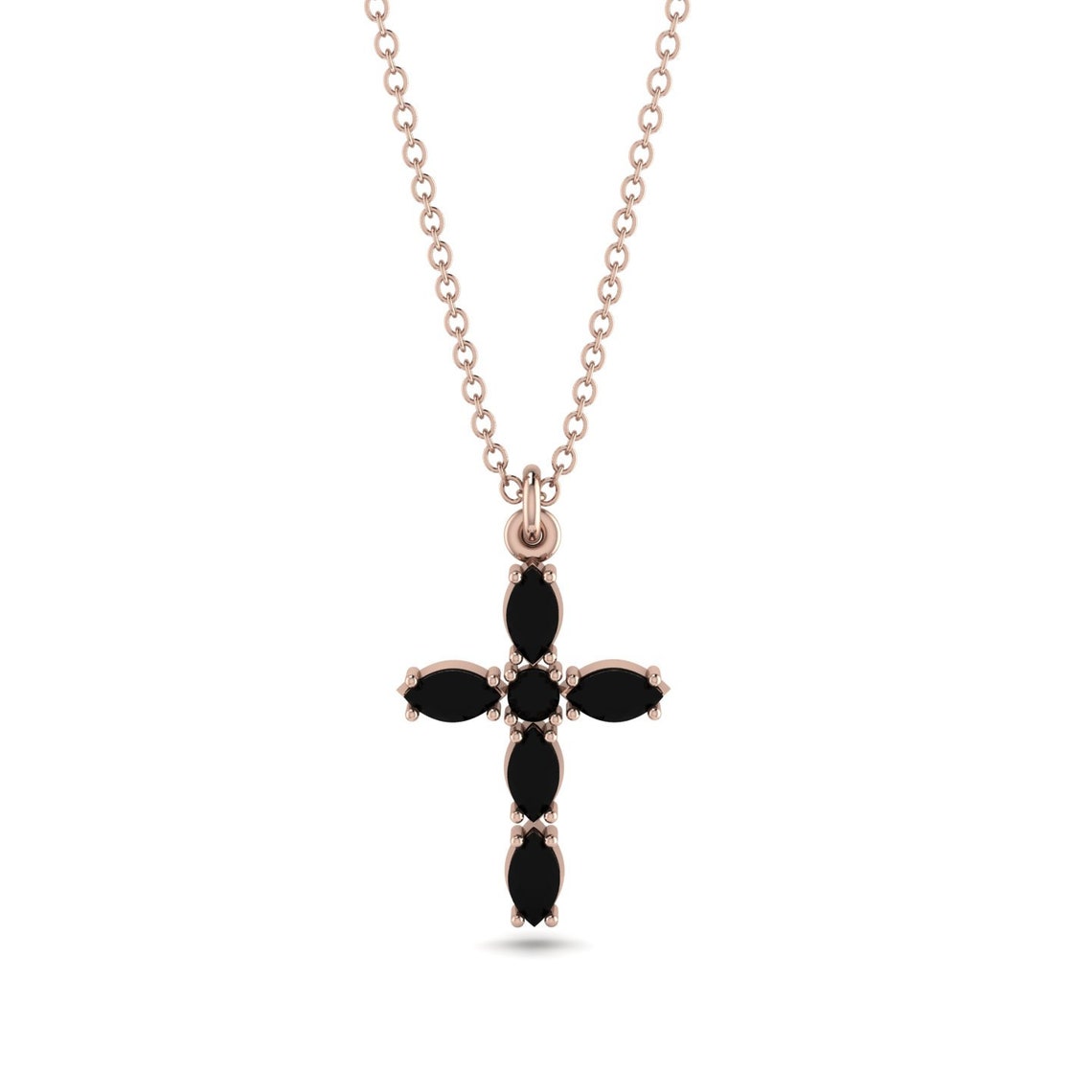 Black Diamond Necklace Cross Rose Gold 14K-18K Rose Gold Pendant Black ...
