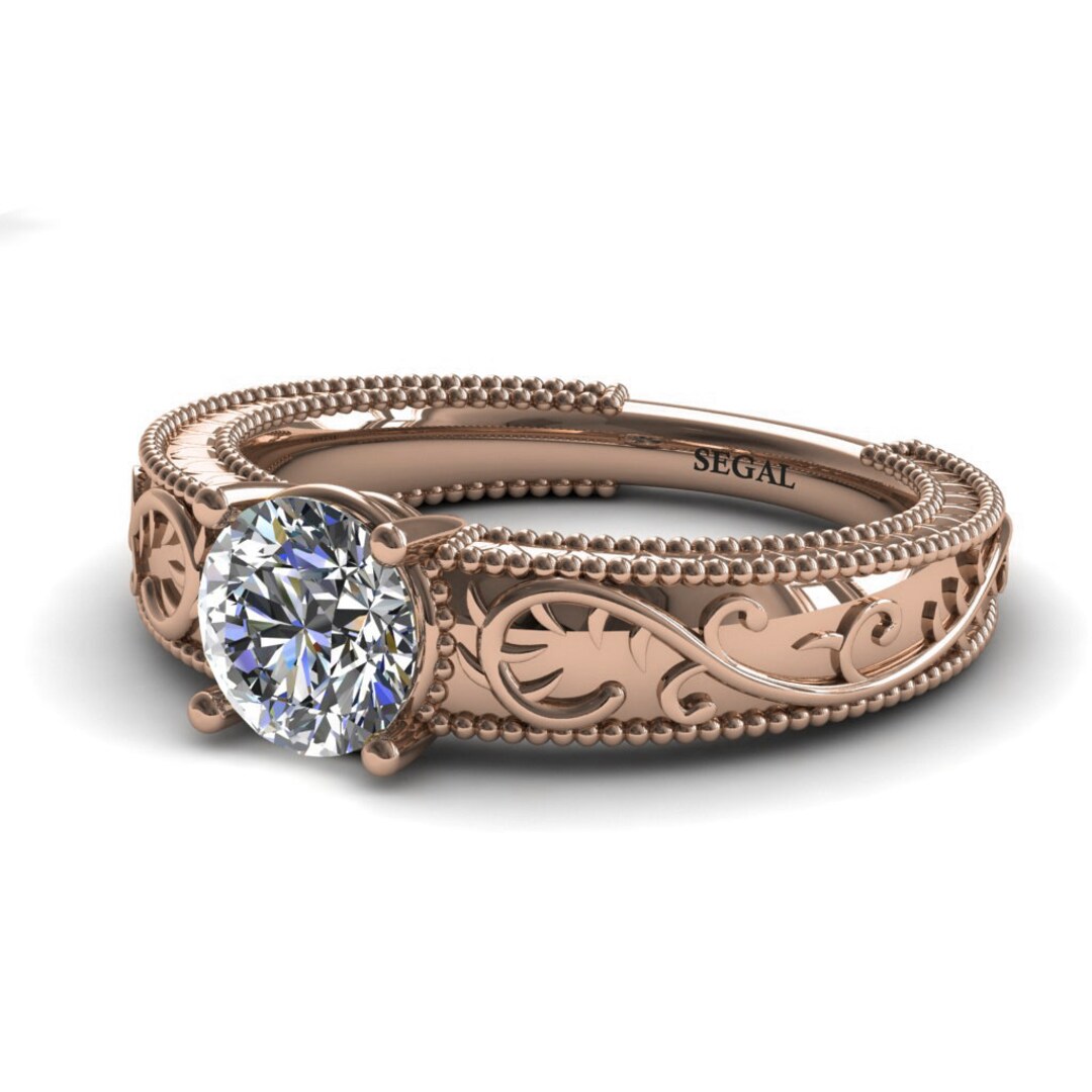 Antique Engagement Ring Rose Gold Victorian Ring Moissanite Ring Art ...