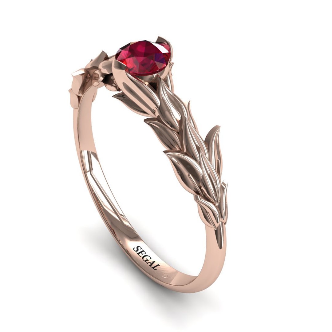 0.25ct Leaf Engagement Ring Ruby Rose Gold Ruby Ring Gift for Her - Etsy