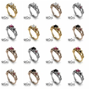 Split Engagement Ring Yellow Gold Floral Ring Flower Engagement Ring ...