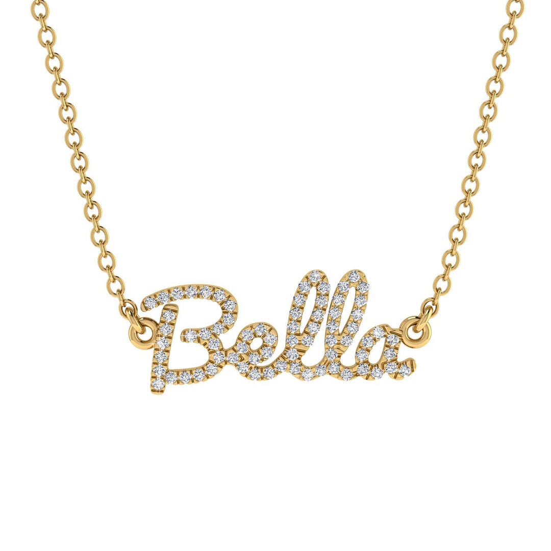 Bella Diamond Name Necklace Gold Real White Diamond Bella Name Necklace ...