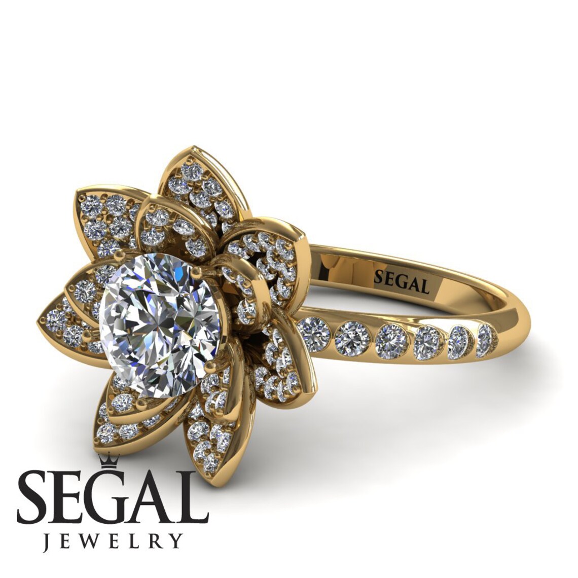 Lotus Engagement Ring Diamond Flower Ring Moissanite Ring - Etsy
