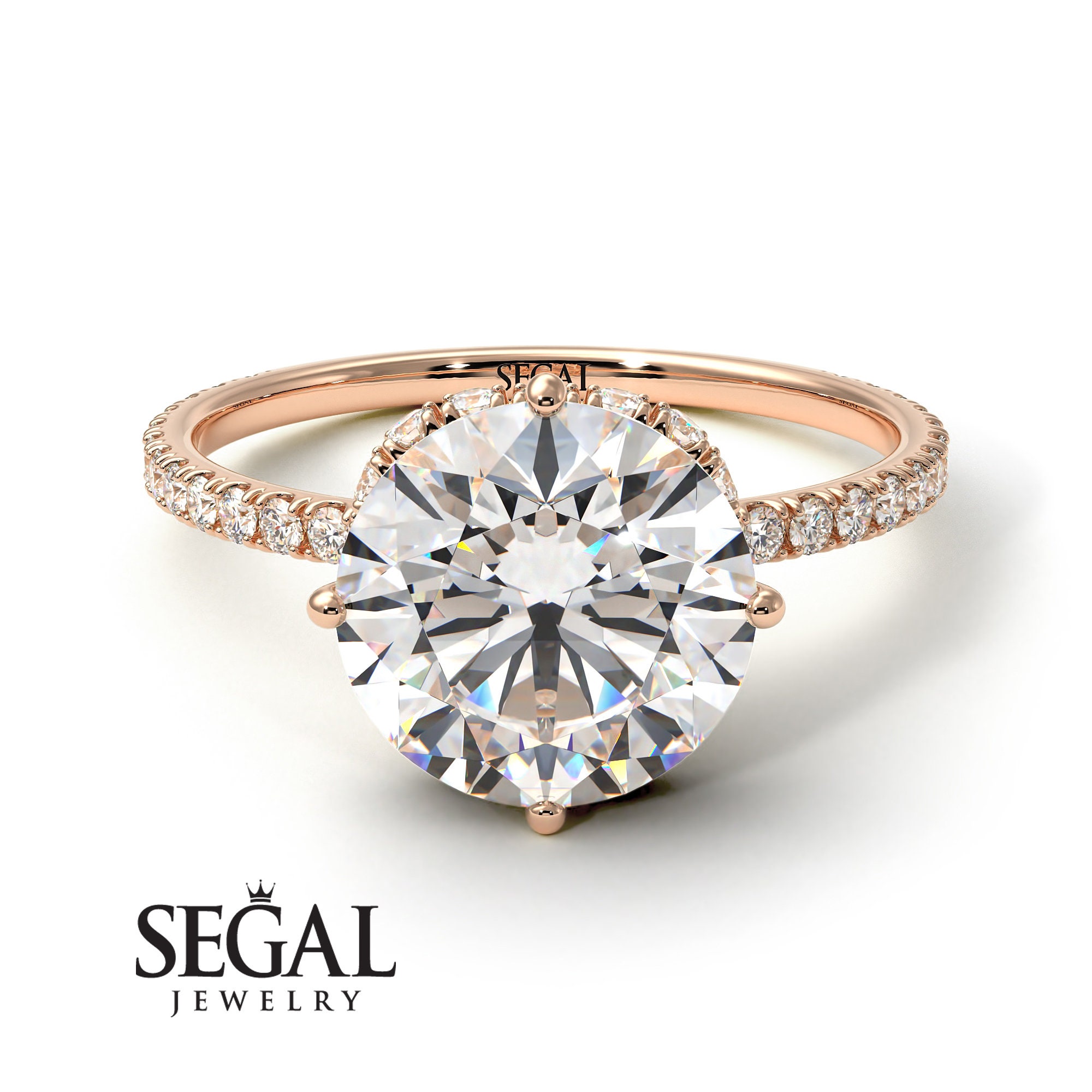 Double Hidden Diamond Halo Engagement Ring Rose Gold 14K-18K | Etsy