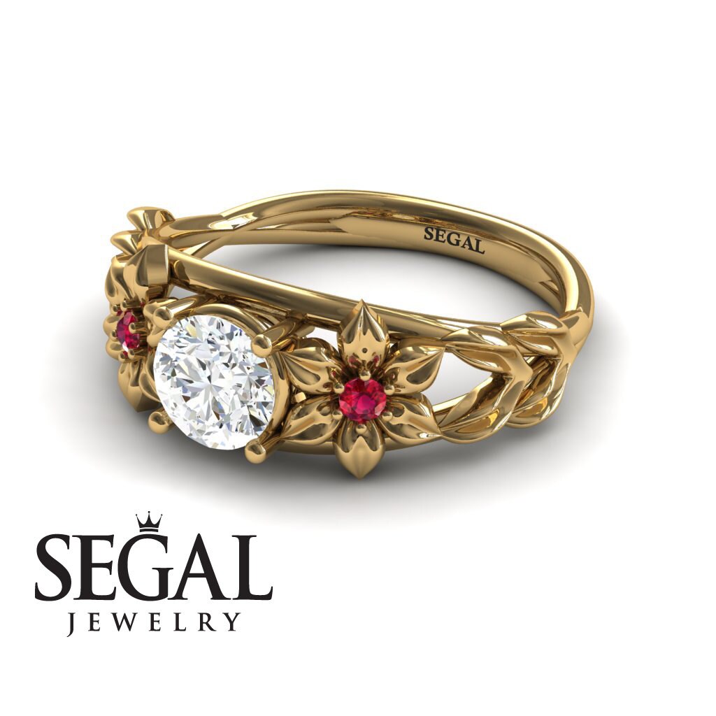 Split Engagement Ring Yellow Gold Floral Ring Flower Engagement Ring ...
