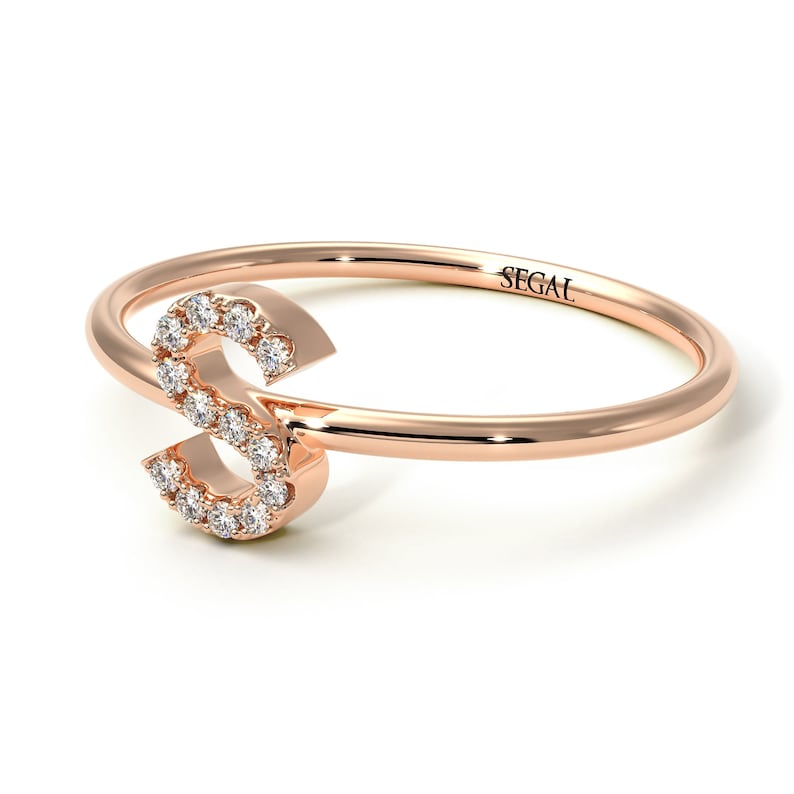 Initial Diamond Ring Rose Gold 14K-18K Rose Gold Ring With Initial ...