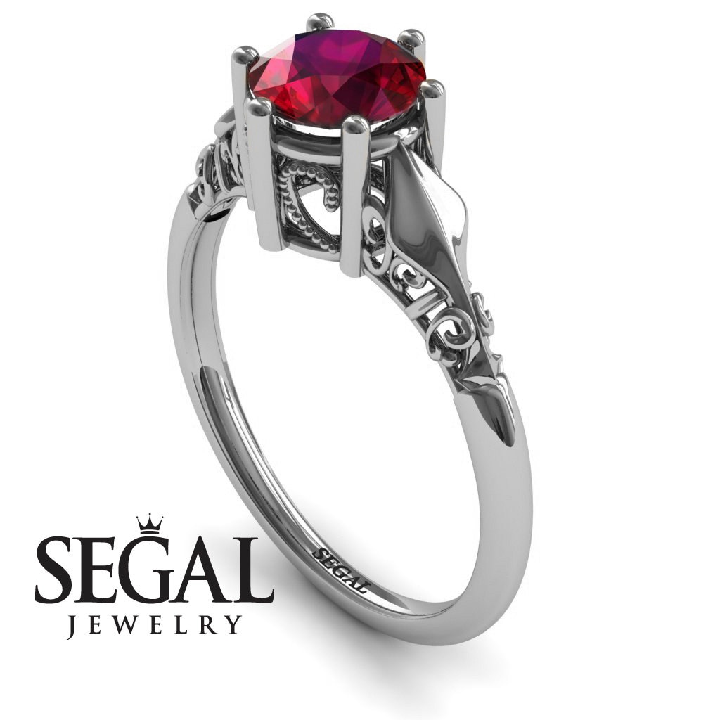 1ct Ruby Ring White Gold Red Ruby Antique Solitaire Rings Victorian Red ...