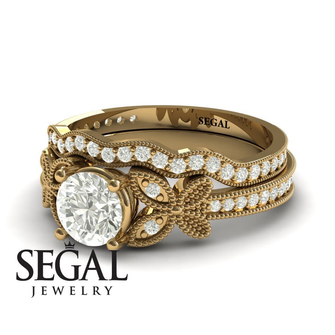 Butterfly Engagement Ring Butterfly Bridal Set Unique Engagement Ring ...