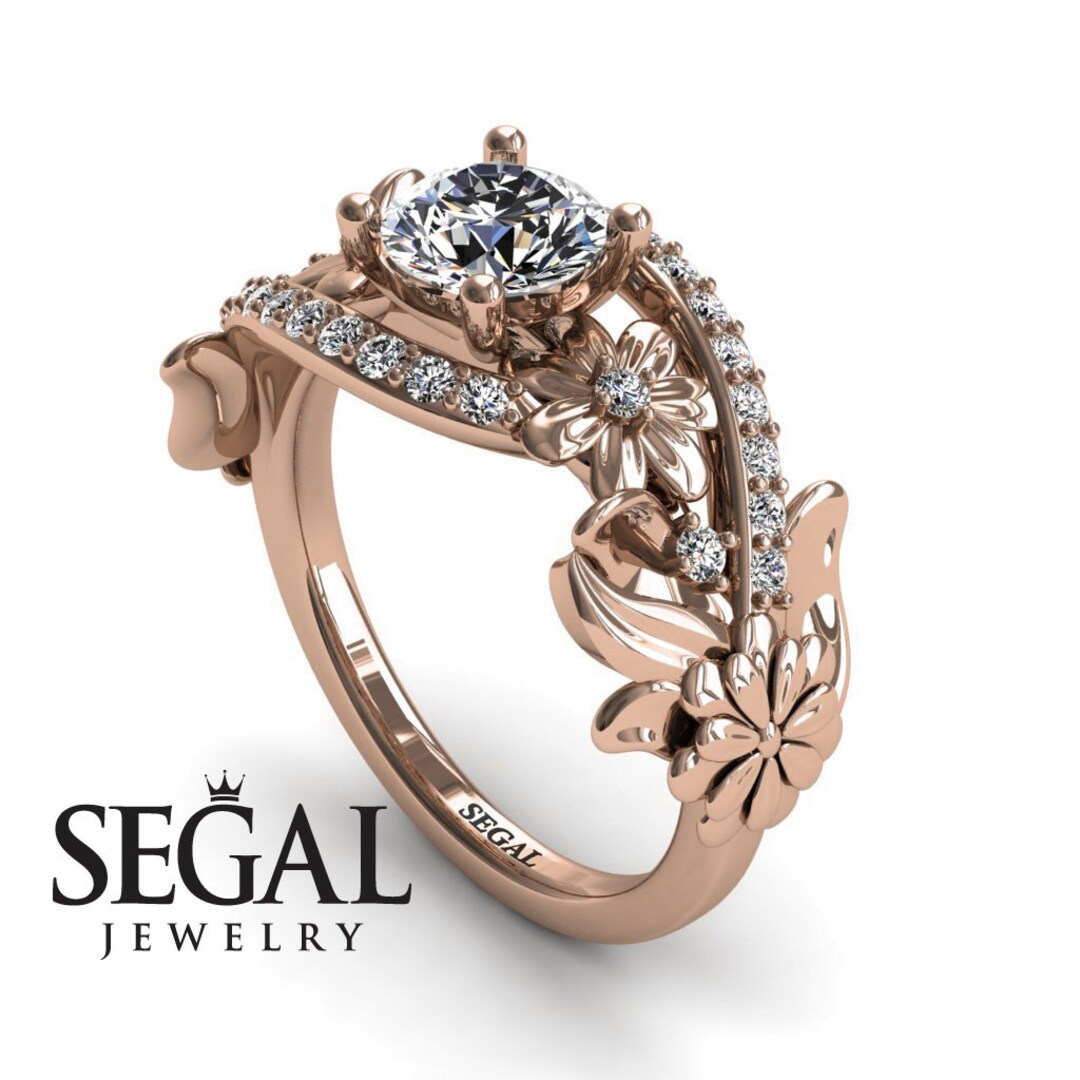 Custom Engagement Ring 14k Rose Gold Floral Ring Unique Engagement ...