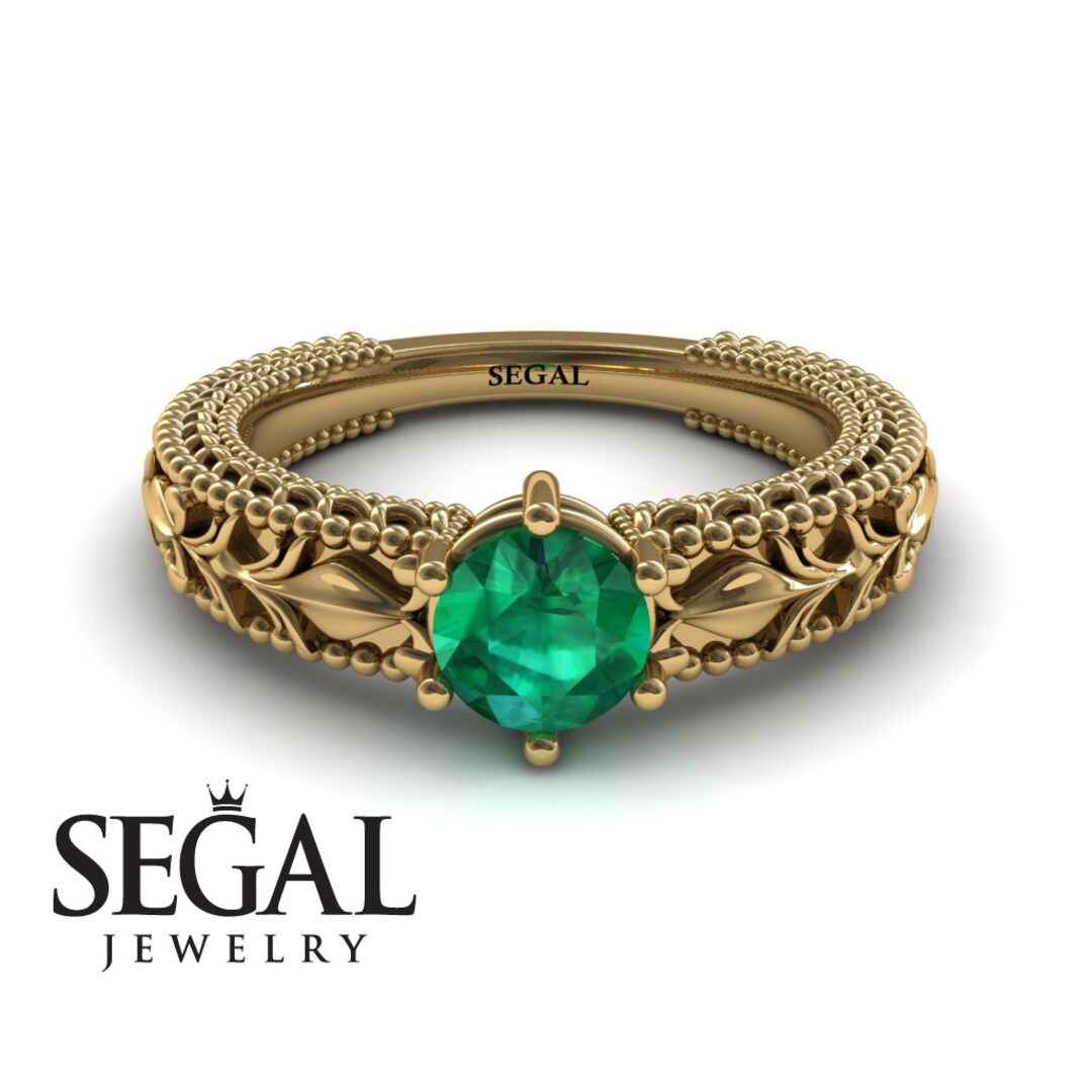 Emerald Engagement Ring Emerald Solitaire Ring Emerald Art Deco ...