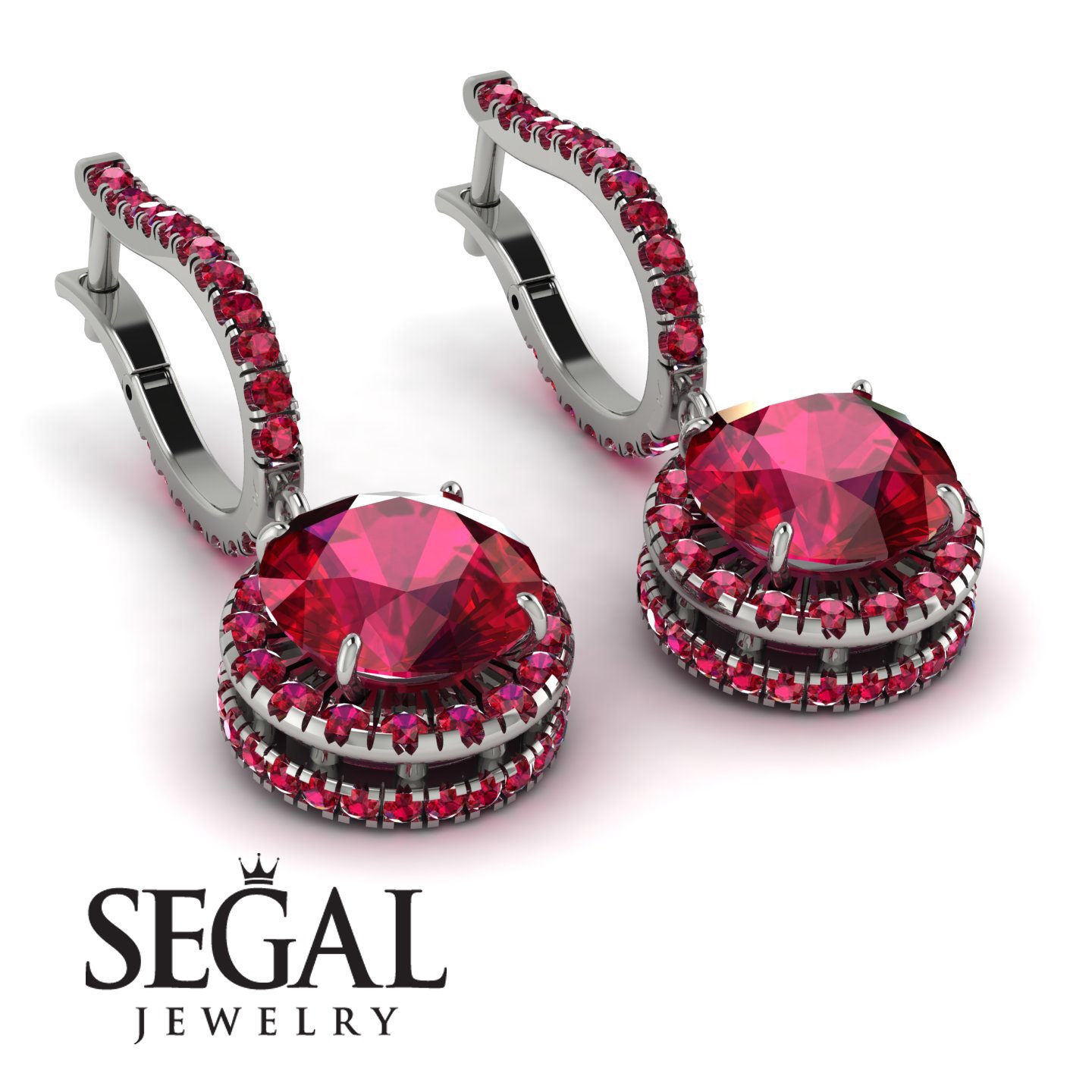 Hidden Halo Ruby Hoop Earrings White Gold 14K-18K White Gold Dangle Earrings Ruby Red Gemstones ...