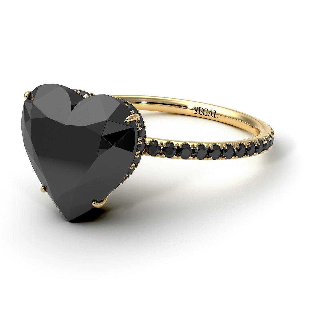 Black Diamond Heart Ring Gold 14K-18K Gold Ring Black Diamond Heart ...